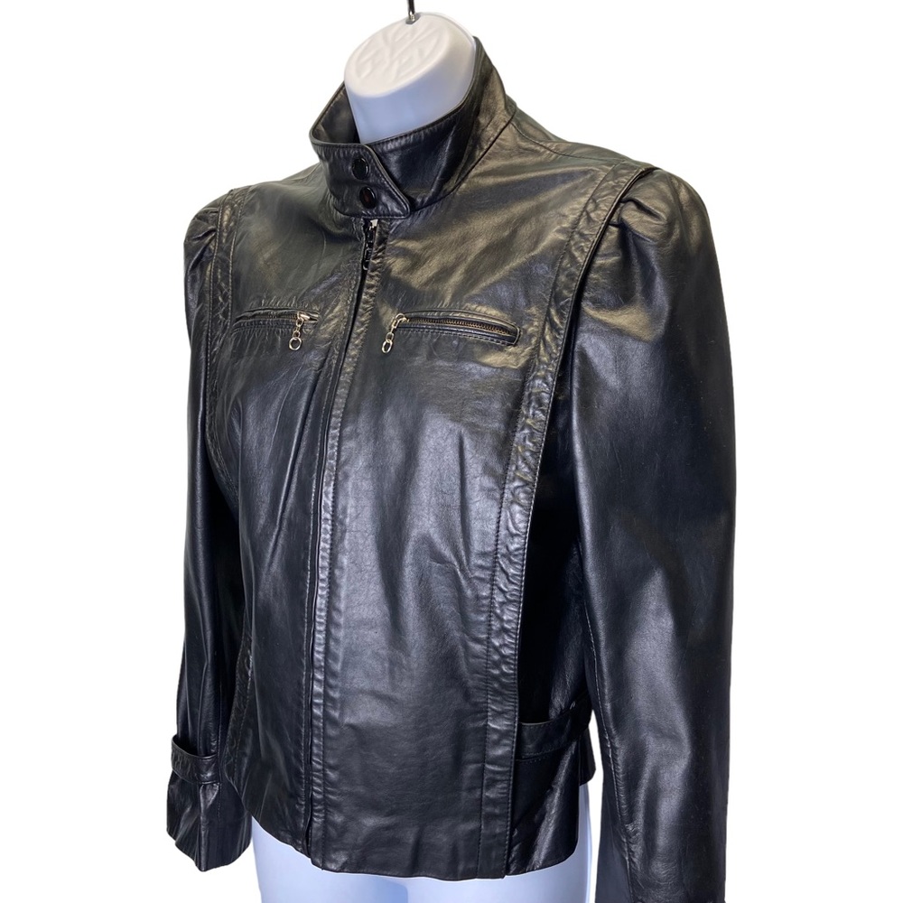 Vintage Foxmoor Puff Shoulder Black Leather Jacket S/M - Gem